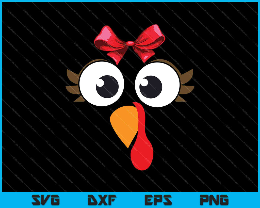 Turkey Face Girl Pink Bow SVG PNG Files – creativeusarts