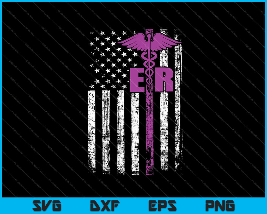 Vintage USA ER Emergency Room Nurse American Flag SVG PNG Files ...