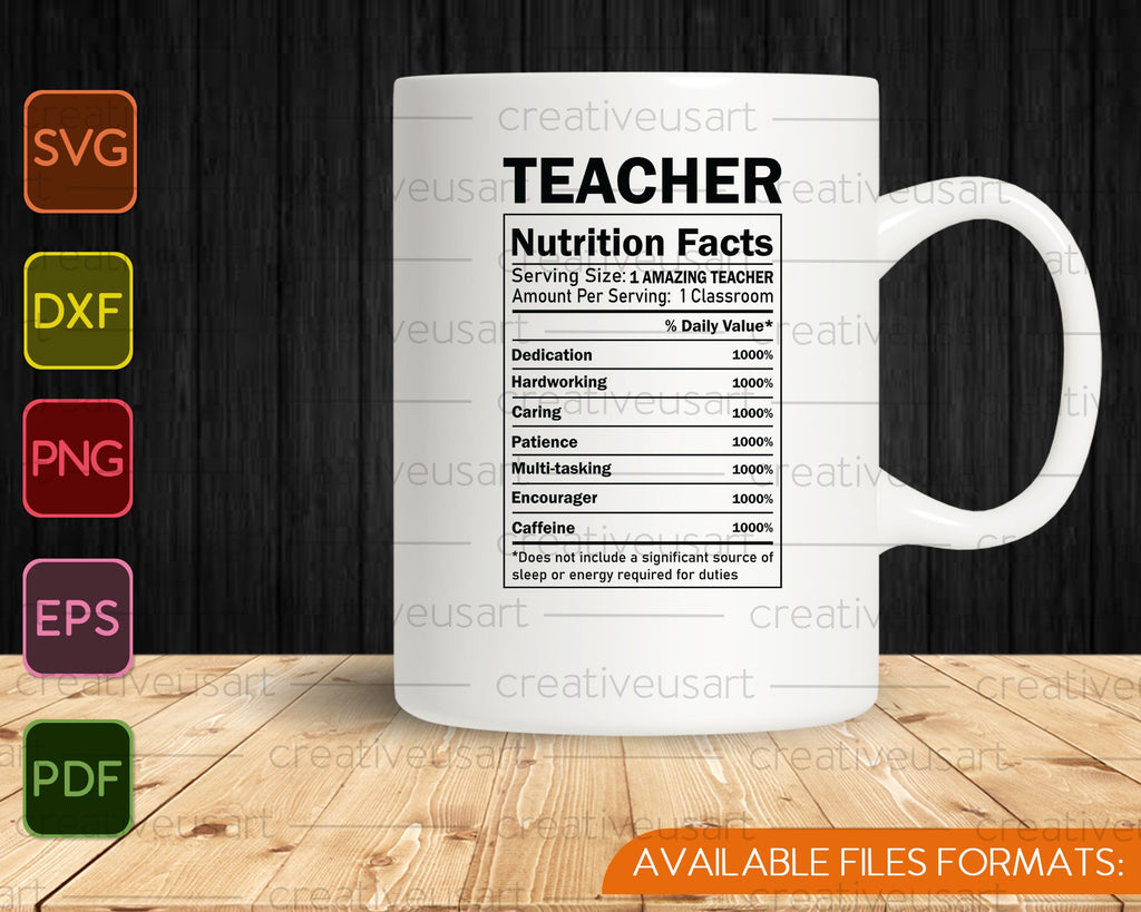 Teacher Nutrition Facts SVG PNG Cutting Printable Files – creativeusarts